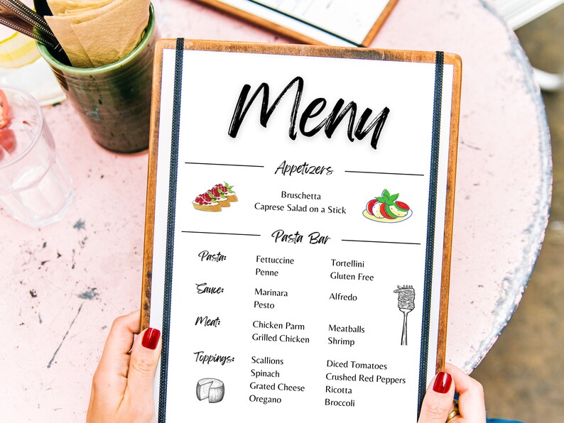 Pasta Bar Menu, Event Buffet Dinner Menu for Wedding or Birthday ...