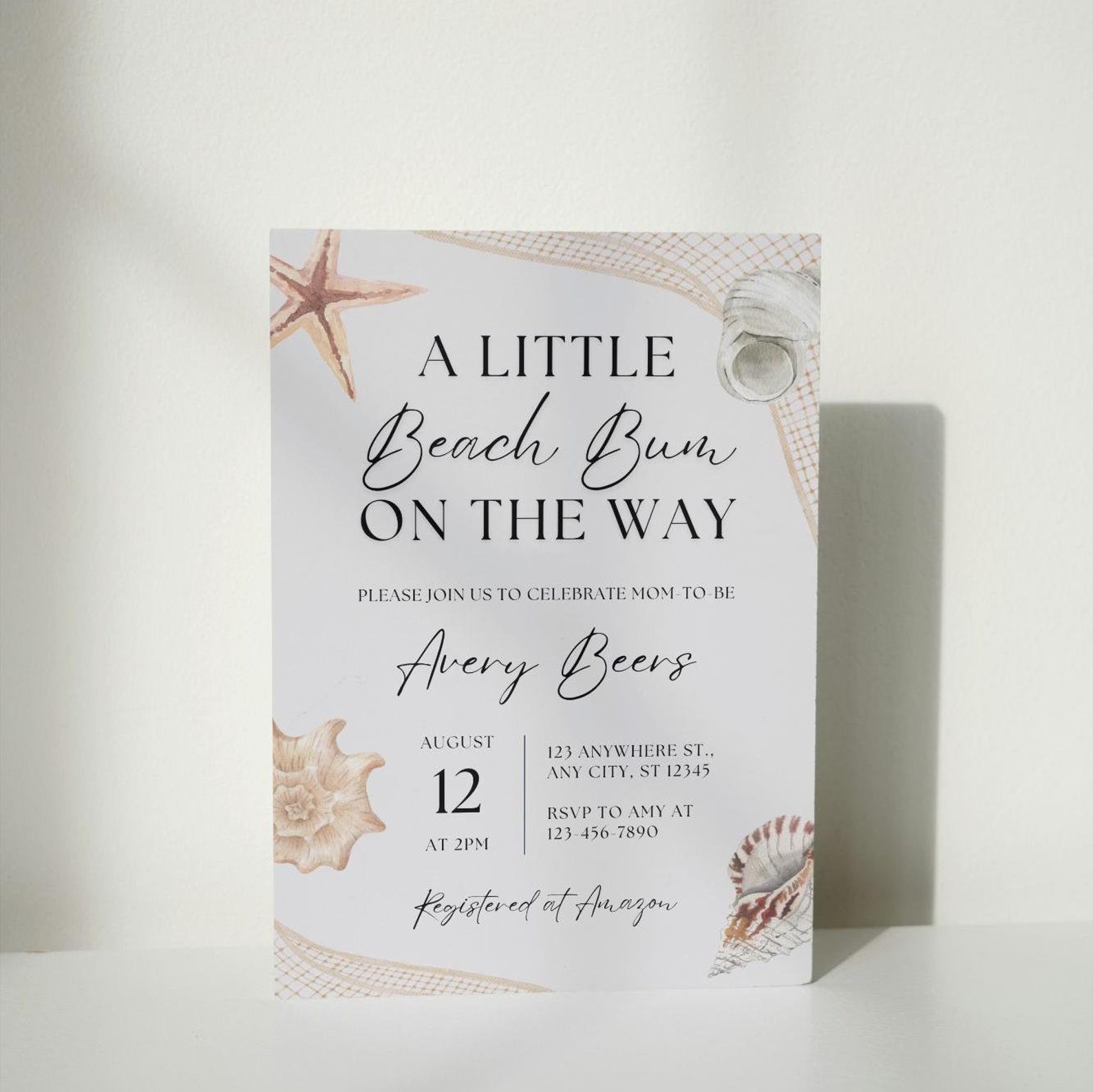 Beach Baby Shower Invitation,beach Bum Baby Shower,beige & Brown Gender ...