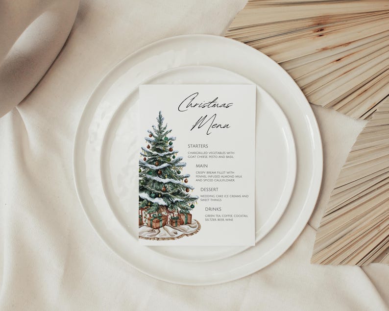 Editable Christmas Dinner Menu Template,vintage Christmas Tree Menu ...