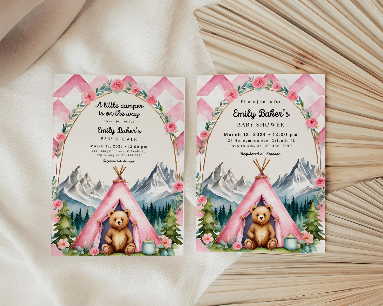 Editable Girl Camping Baby Shower Invitation,little Camper Baby Shower ...