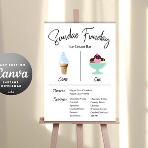 Ice Cream Sundae Menu,minimalist Sundae Funday, Wedding Birthday Event ...