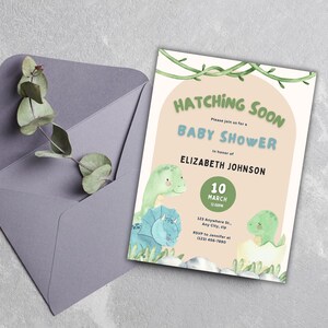 Hatching Soon Baby Shower Invitation Dinosaur Baby Shower, Neutral ...