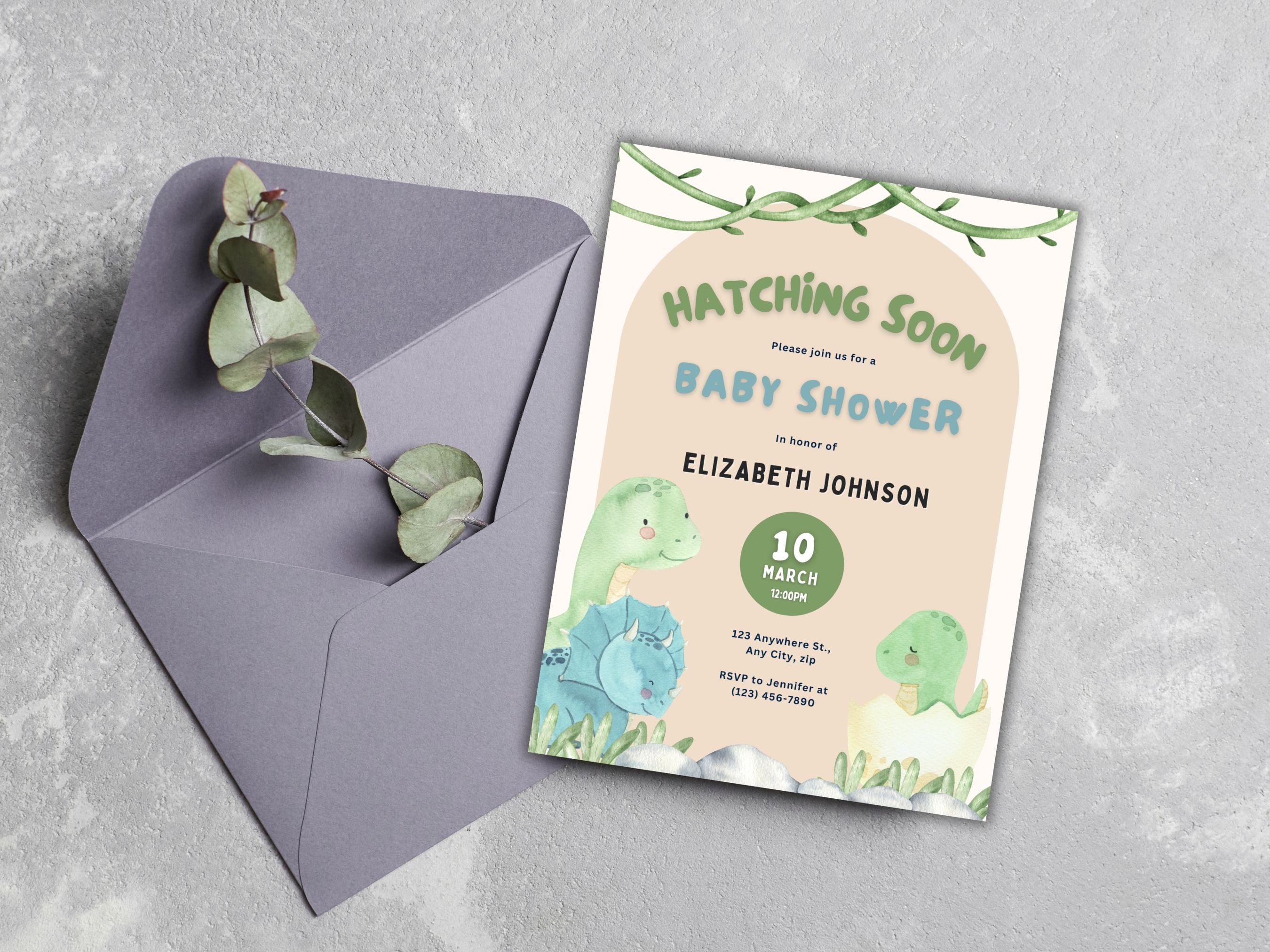 Hatching Soon Baby Shower Invitation Dinosaur Baby Shower, Neutral ...