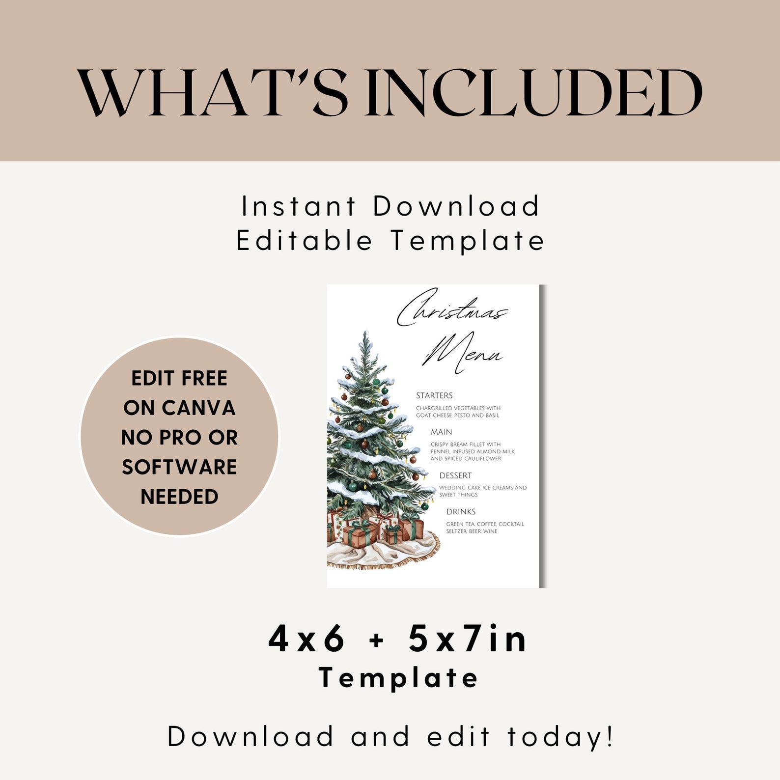 Editable Christmas Dinner Menu Template,vintage Christmas Tree Menu ...