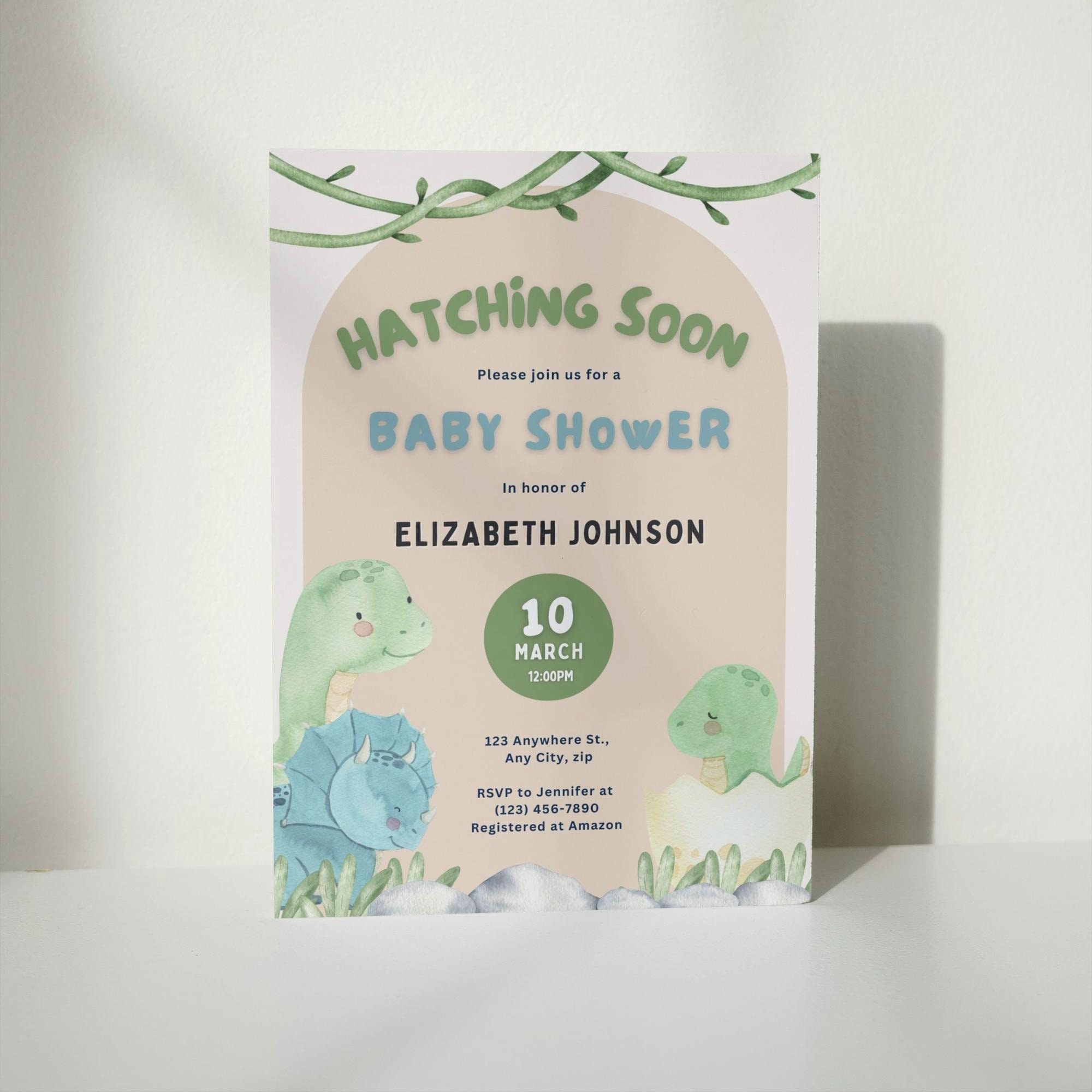 Editable Dinosaur Baby Shower Invitation,hatching Soon, Baby Dinosaur ...