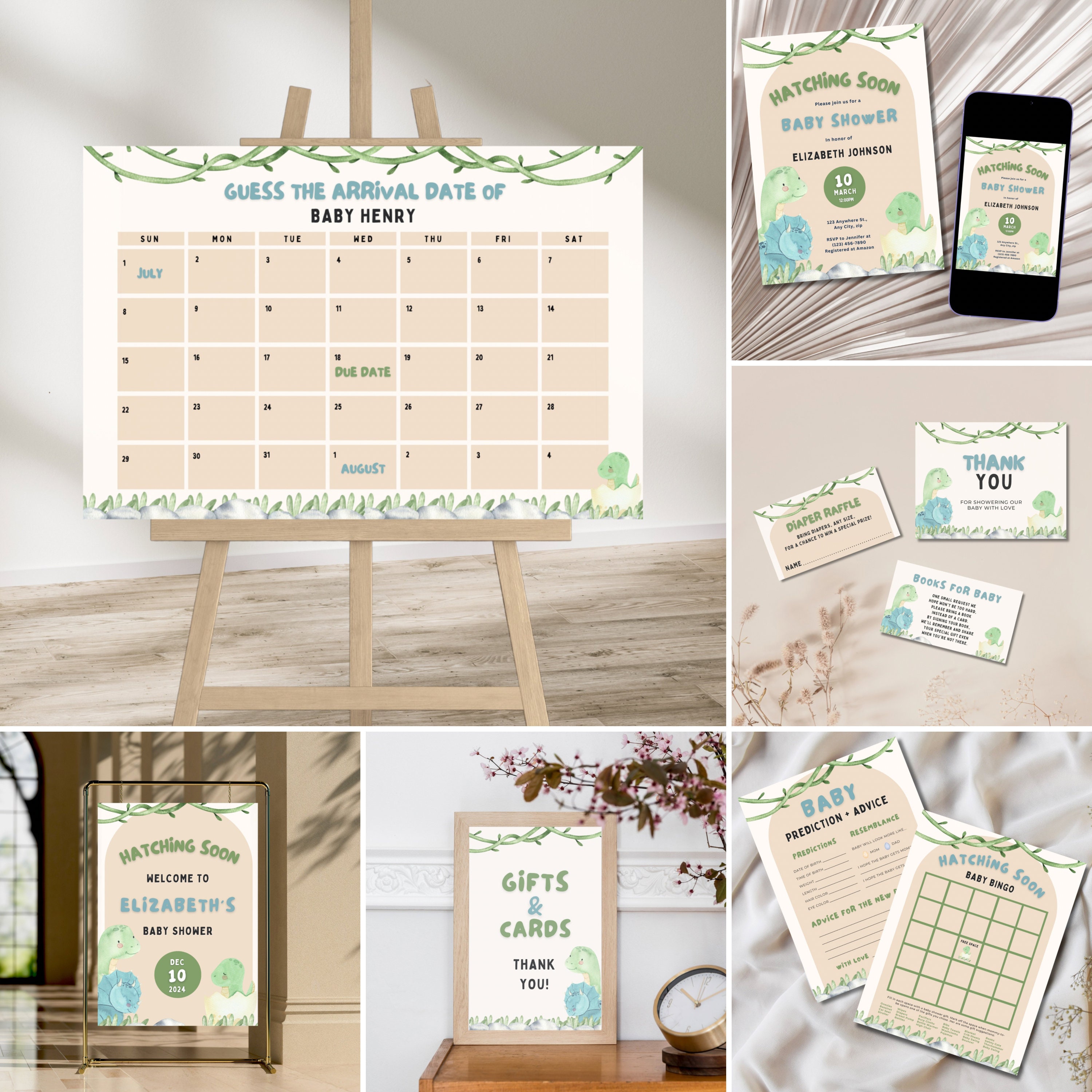 Dinosaur Baby Shower Bundle, Dino Hatching Soon Baby Shower Evite, Baby ...