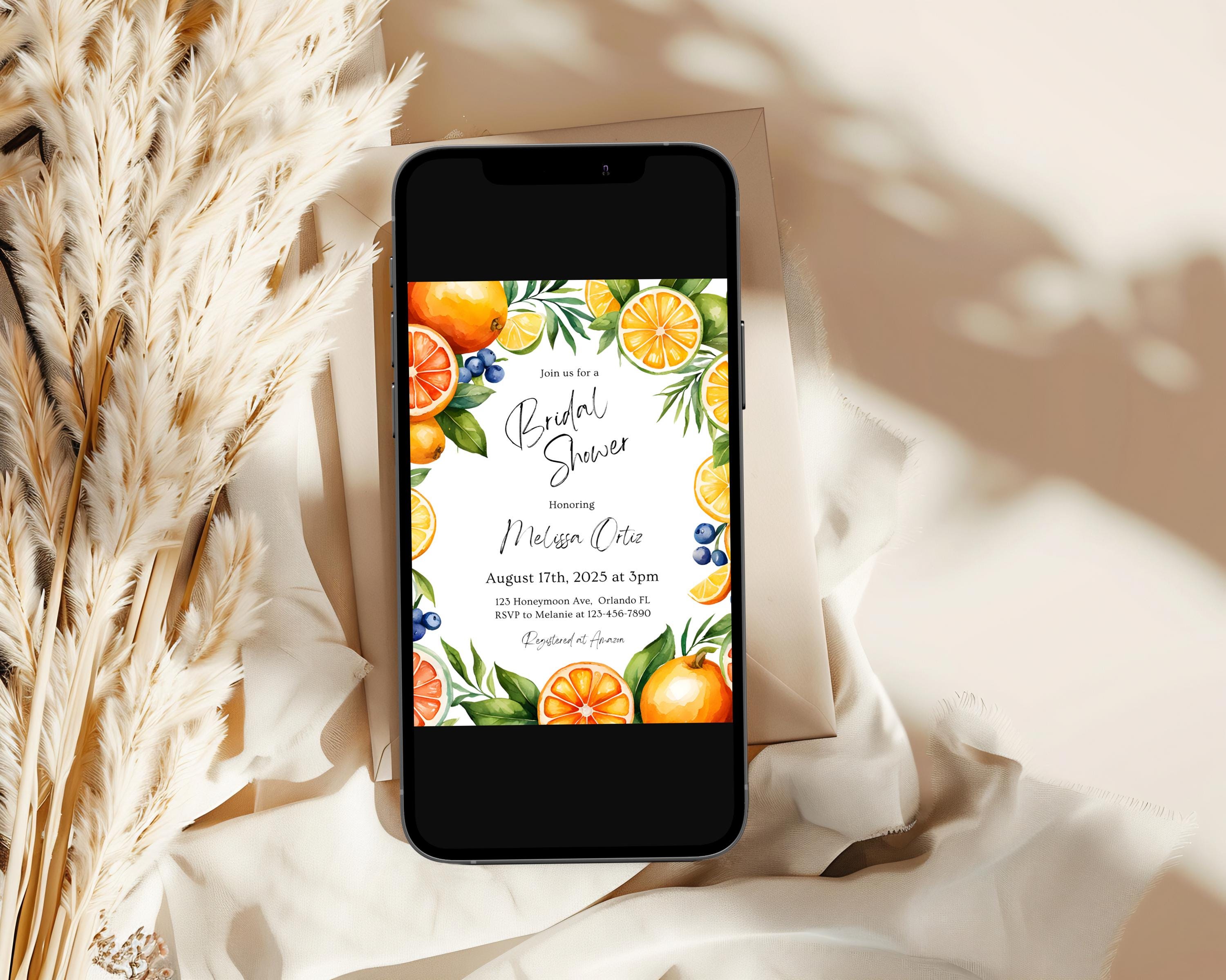 Editable Citrus Fruit Bridal Brunch Invitation,floral Citrus Bridal ...