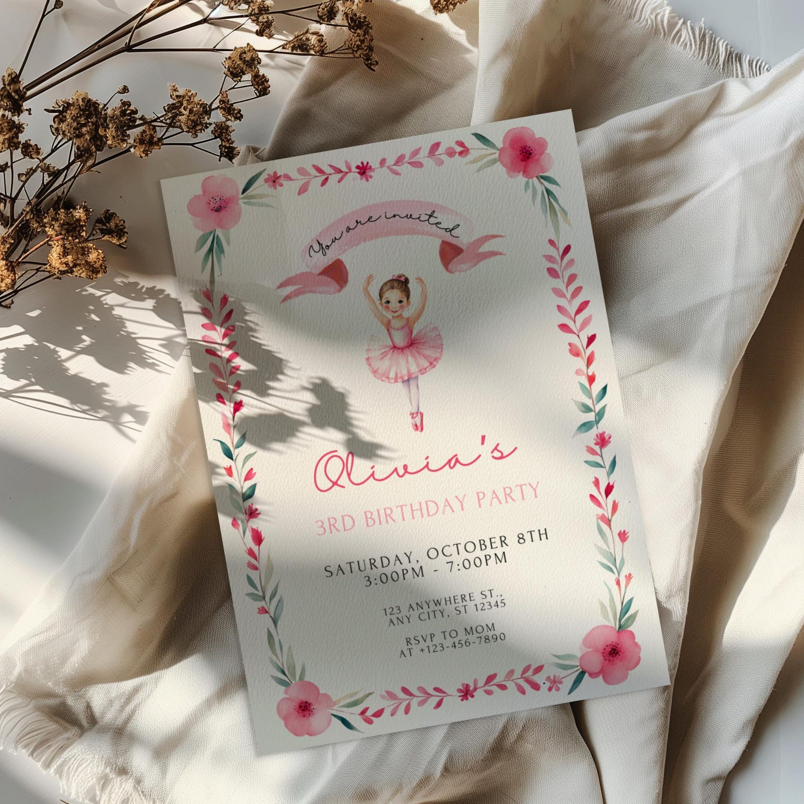 Editable Ballerina Birthday Invitation,birthday Girl Invite,ballet ...