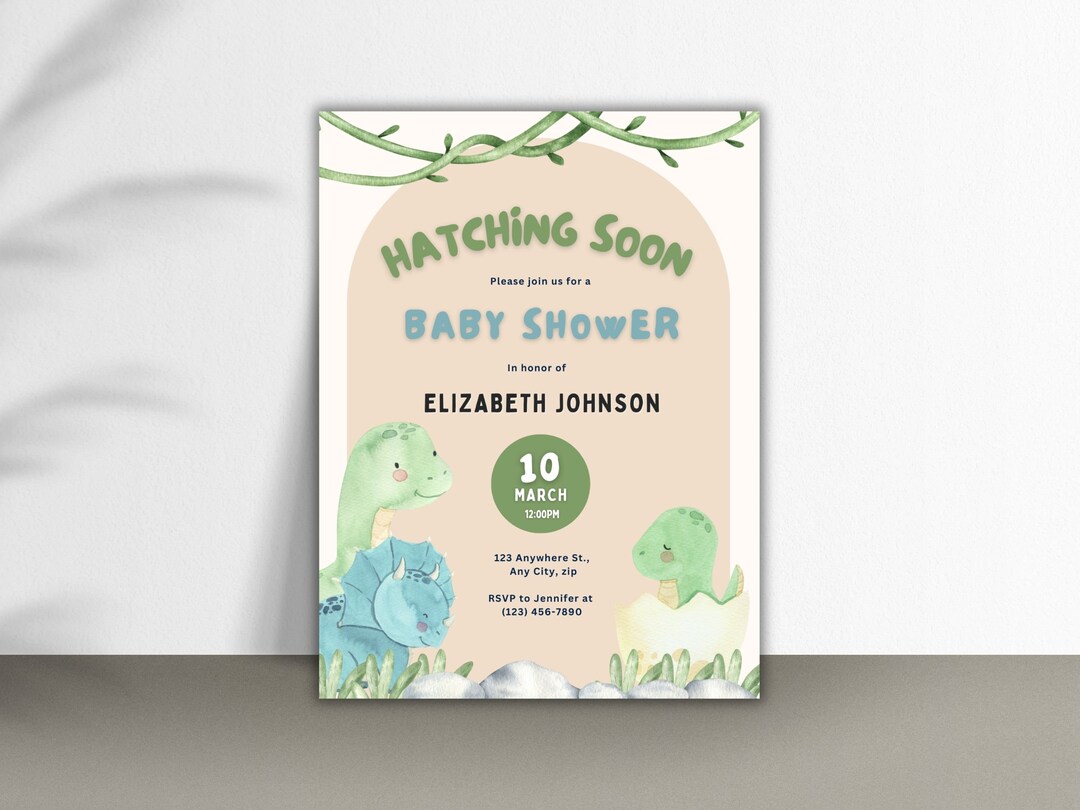 Hatching Soon Baby Shower Invitation Dinosaur Baby Shower, Neutral ...