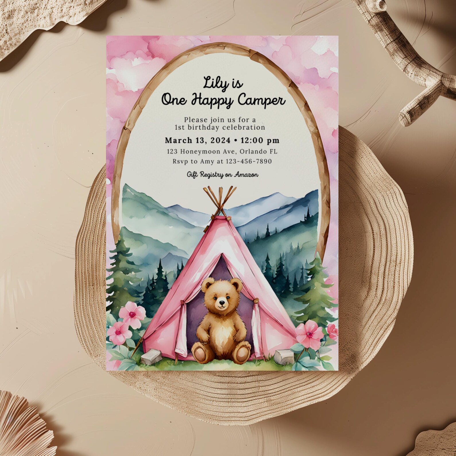 Girl's Camping Birthday Invitation,girls Campout Invitation,pink ...