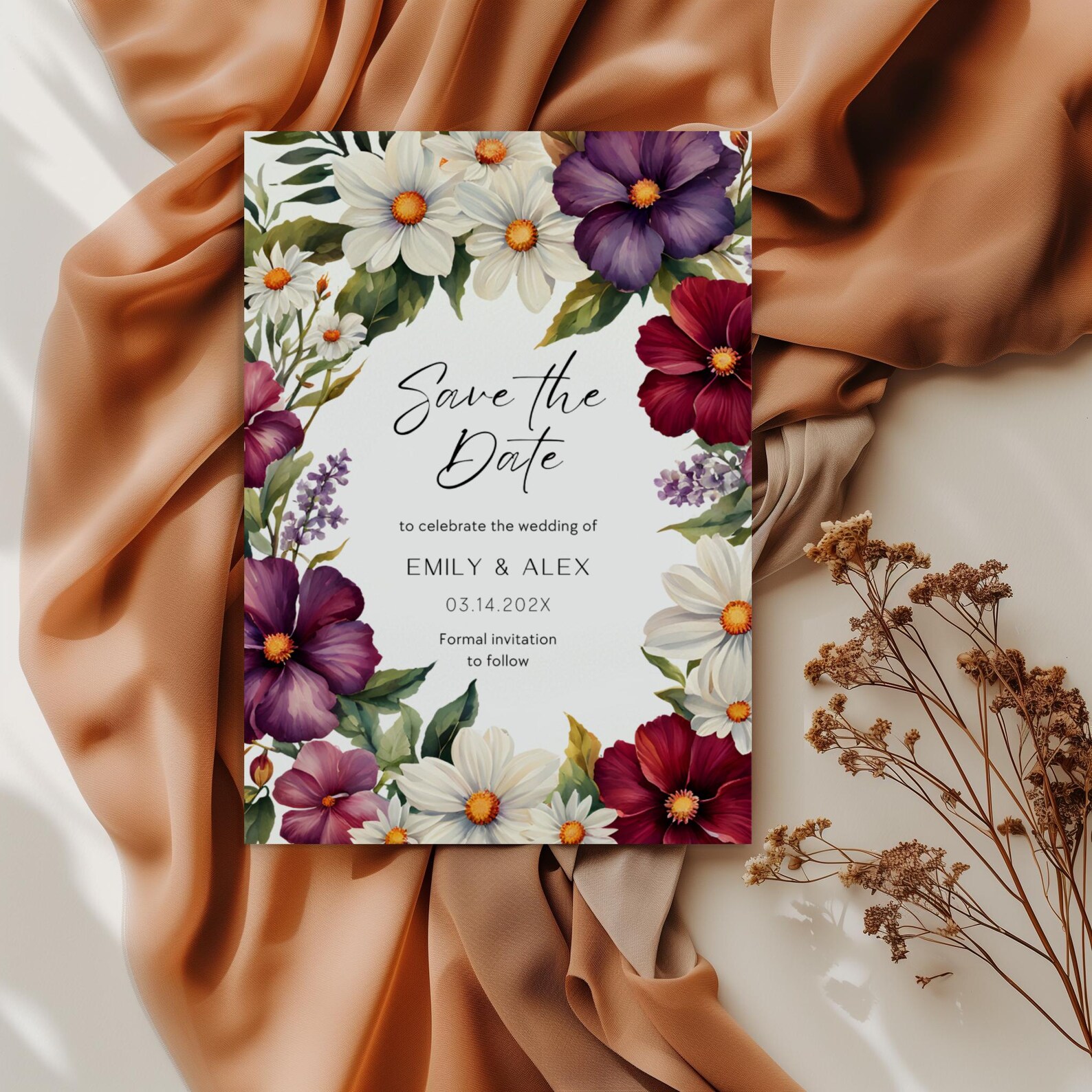 Editable Floral Fall Save the Date Invitation Template,autumn Floral ...