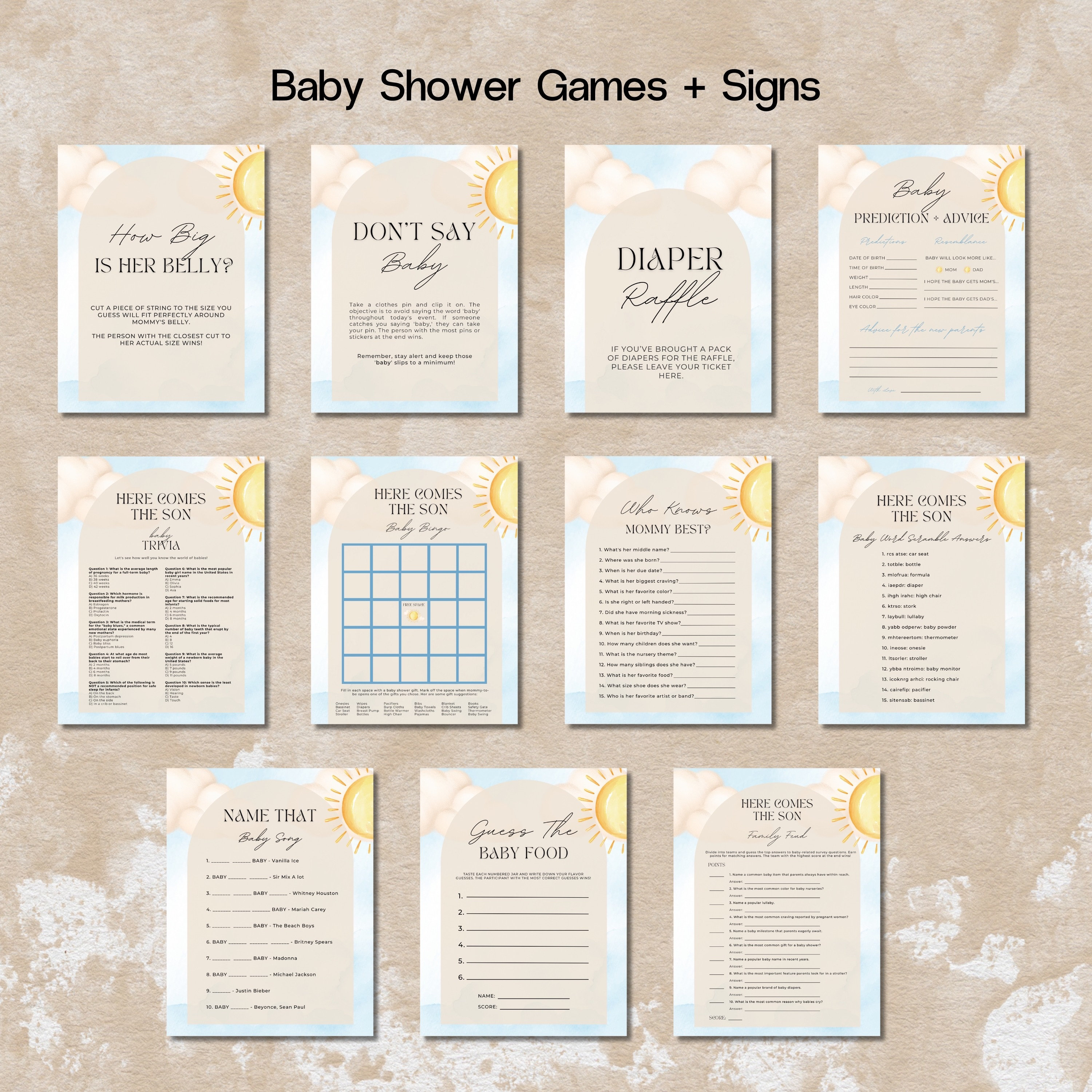 Editable Sunshine Baby Shower Bundle, Here Comes the Son Baby Shower ...
