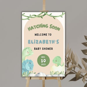 Hatching Soon Baby Shower Welcome Sign Template Dinosaur, Boho Baby ...