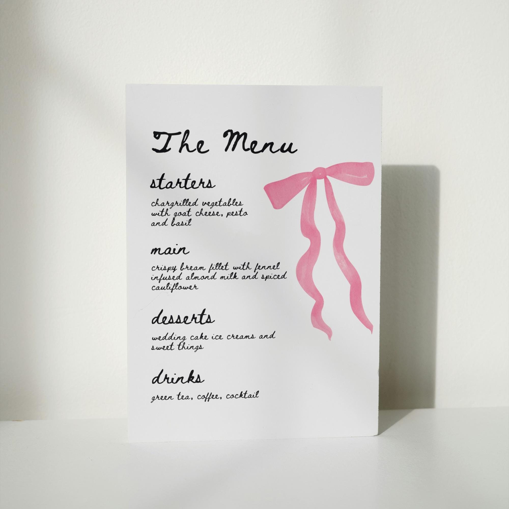 Editable Pink Ribbon Bow Menu Template,wedding/bridal Shower Menu ...