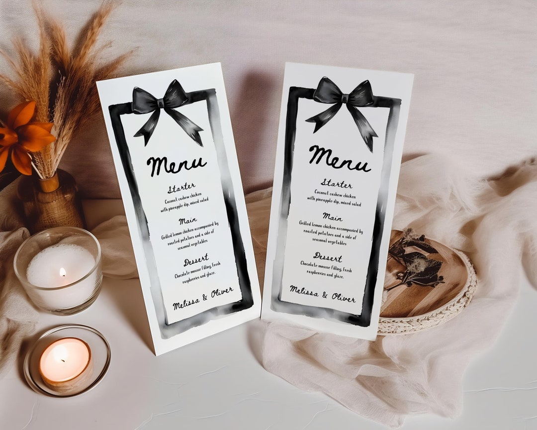 Editable Black Bow Illustrative Menu Template,wedding/bridal Shower ...