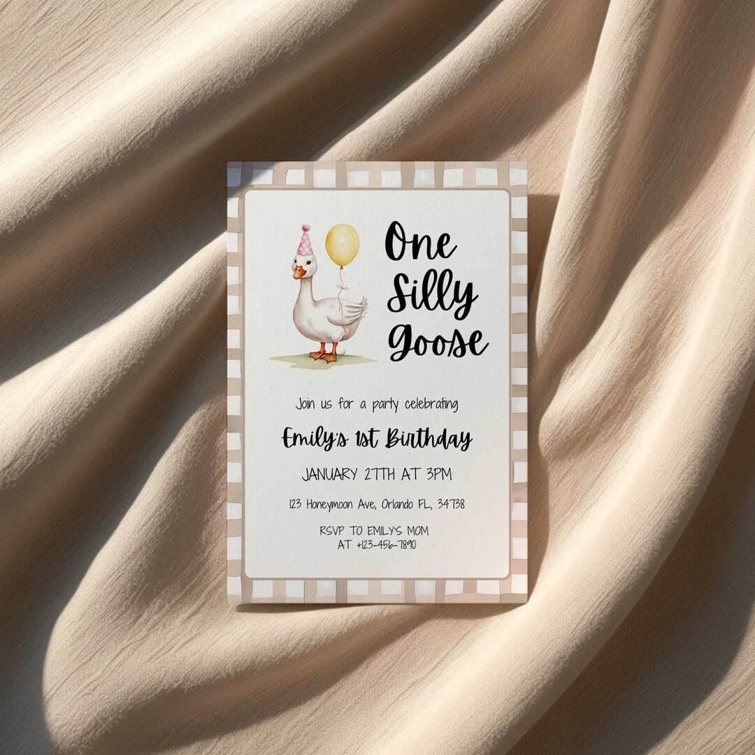One Silly Goose Birthday Invitation Template,editable Girl 1st Birthday ...