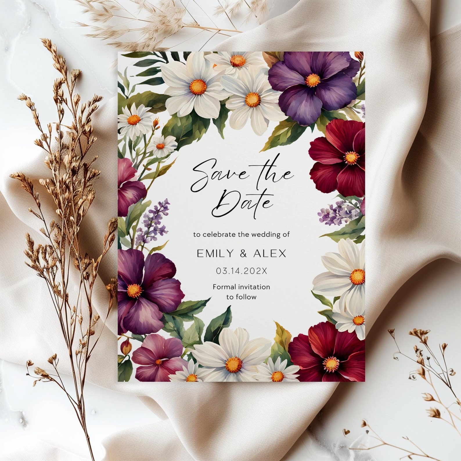 Editable Floral Fall Save the Date Invitation Template,autumn Floral ...
