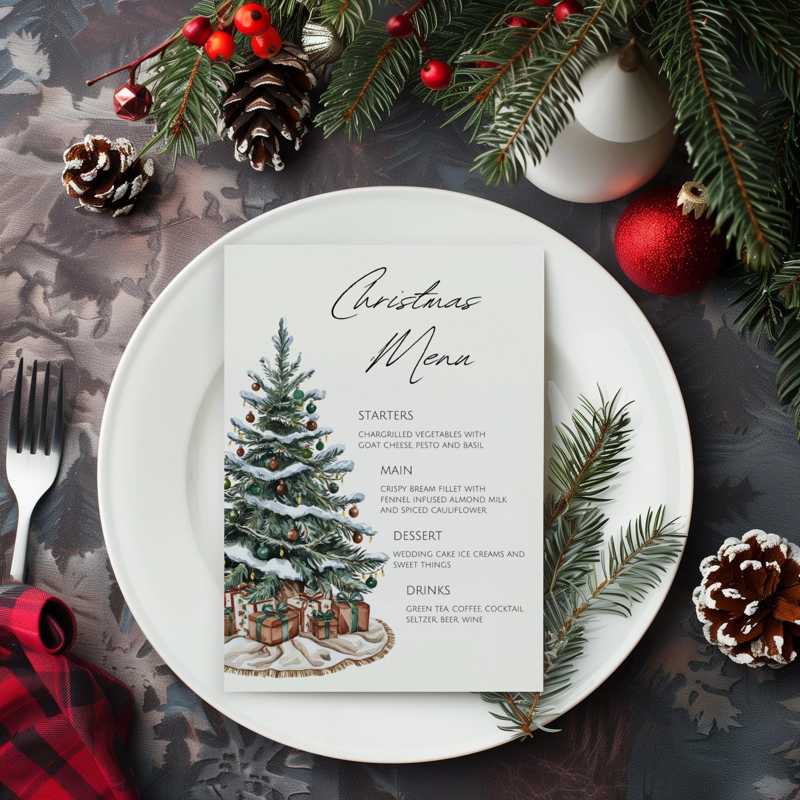 Editable Christmas Dinner Menu Template,vintage Christmas Tree Menu ...