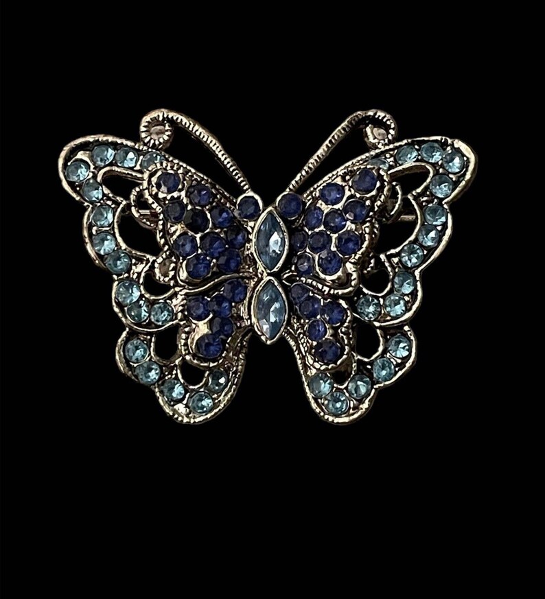 Blue Rhinestone Butterfly Brooch Pin Layered Wings - Etsy