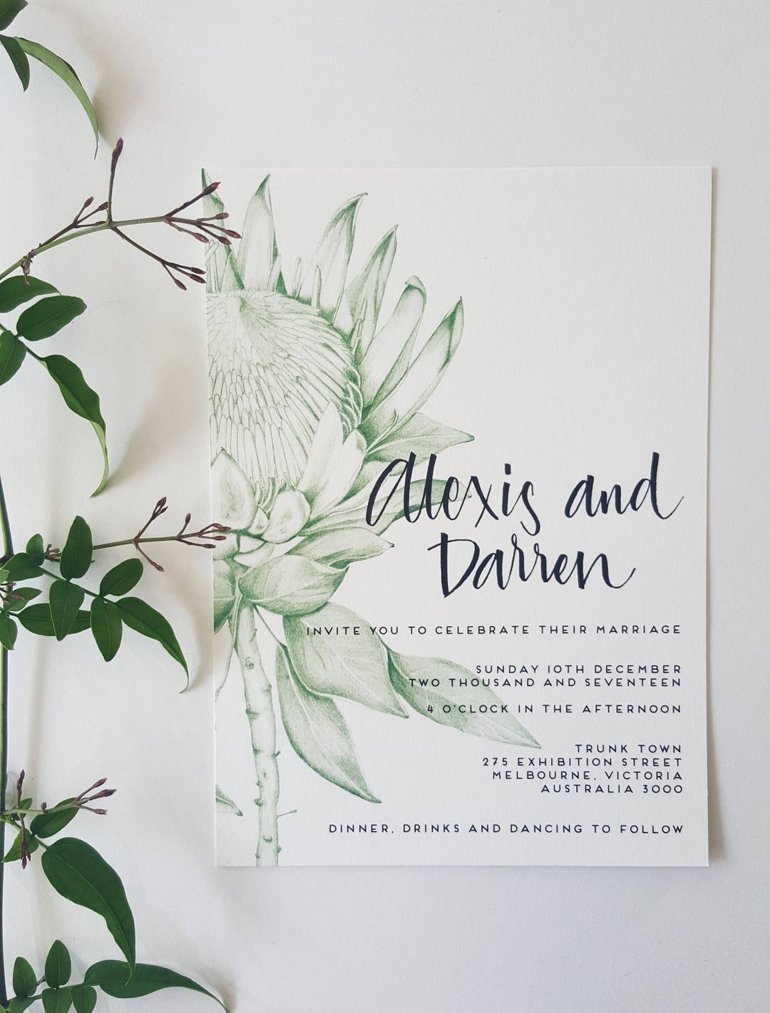 PROTEA Invitation/handdrawn/wedding Invites/green - Etsy