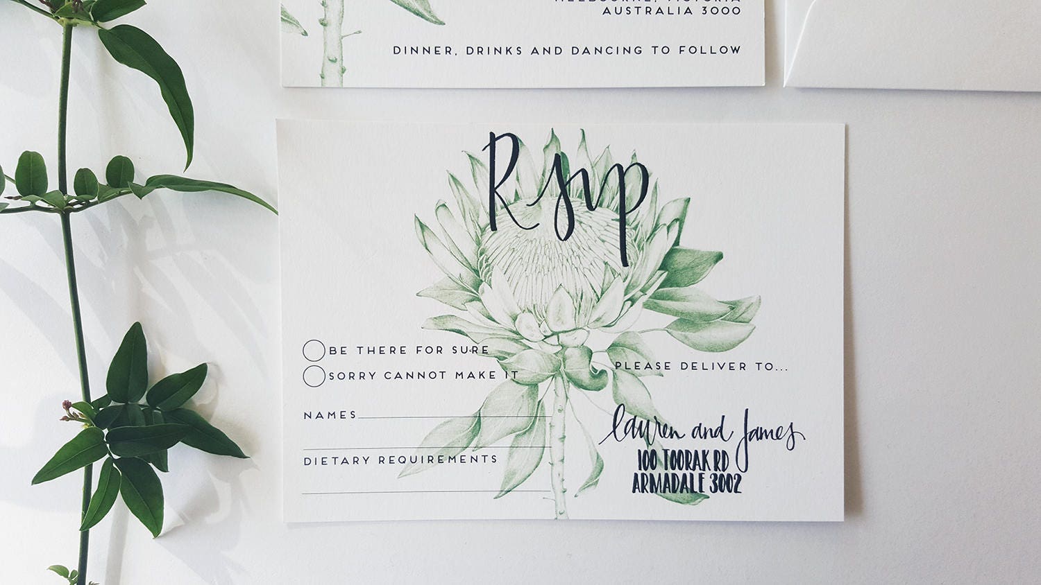 PROTEA Invitation/handdrawn/wedding Invites/green | Etsy Australia