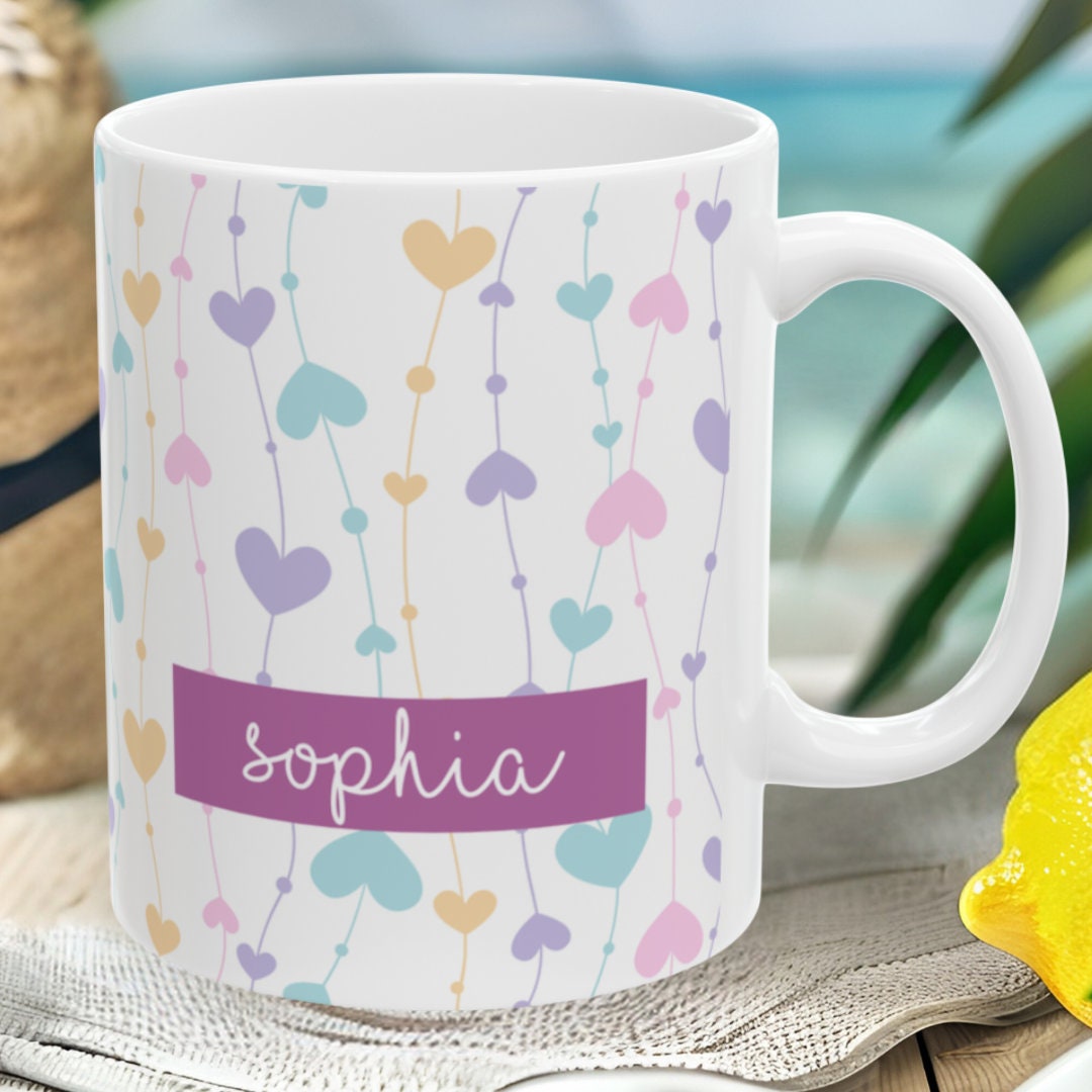 Personalized Coffee Mug With Text, Pastel Heart Pattern Customized Mug ...