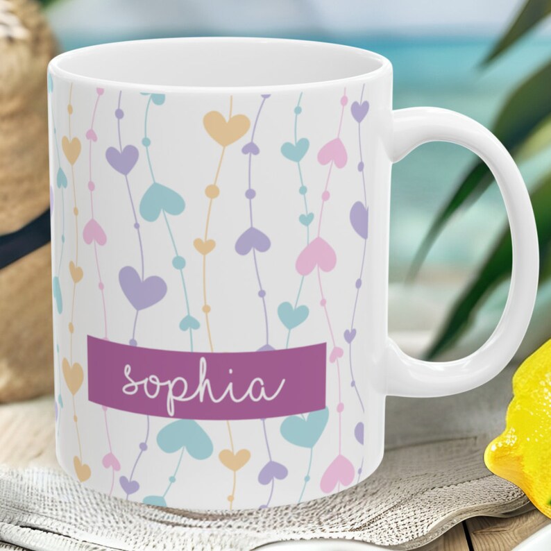 Personalized Coffee Mug With Text, Pastel Heart Pattern Customized Mug ...