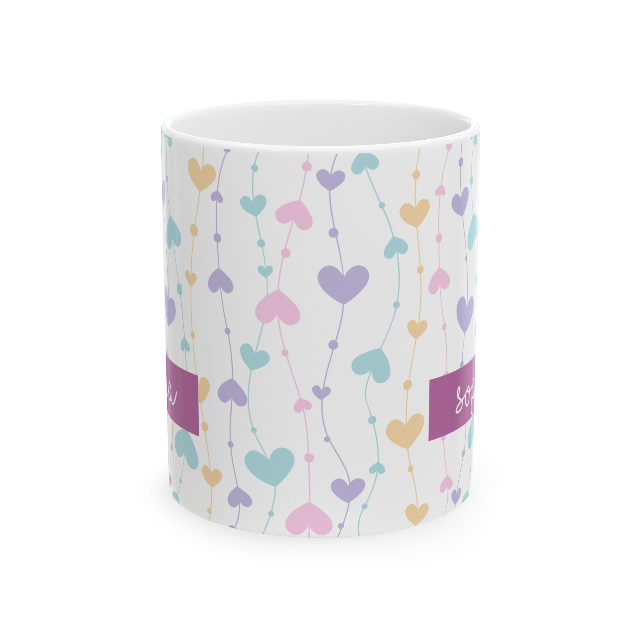 Personalized Coffee Mug With Text, Pastel Heart Pattern Customized Mug ...