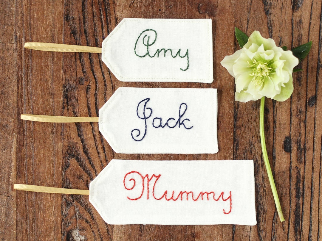 Hand Embroidered Name Tag - Label - Christmas Stocking Tag - Christmas ...