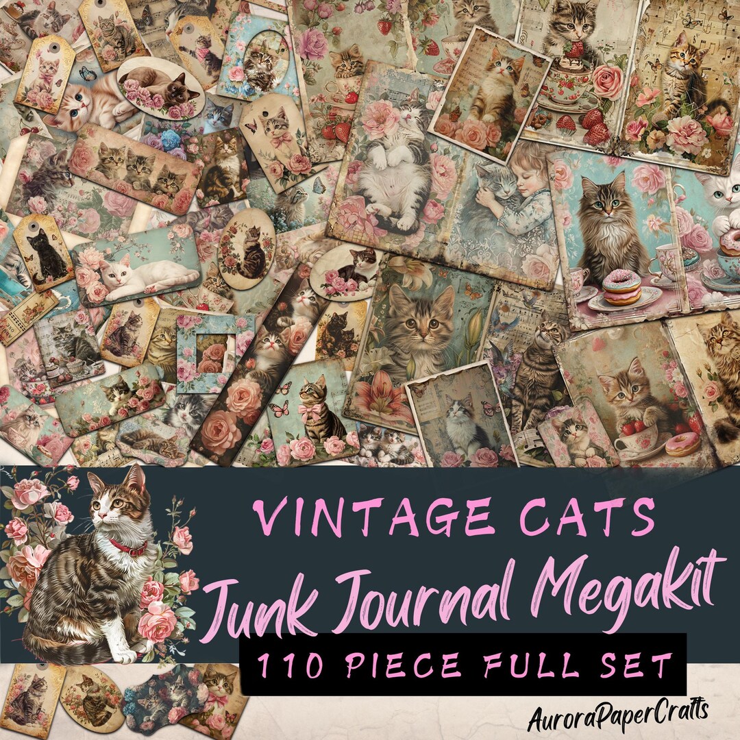 Vintage Cats Junk Journal Kit: Pink & Blue Ephemera (printable PDF) - Etsy