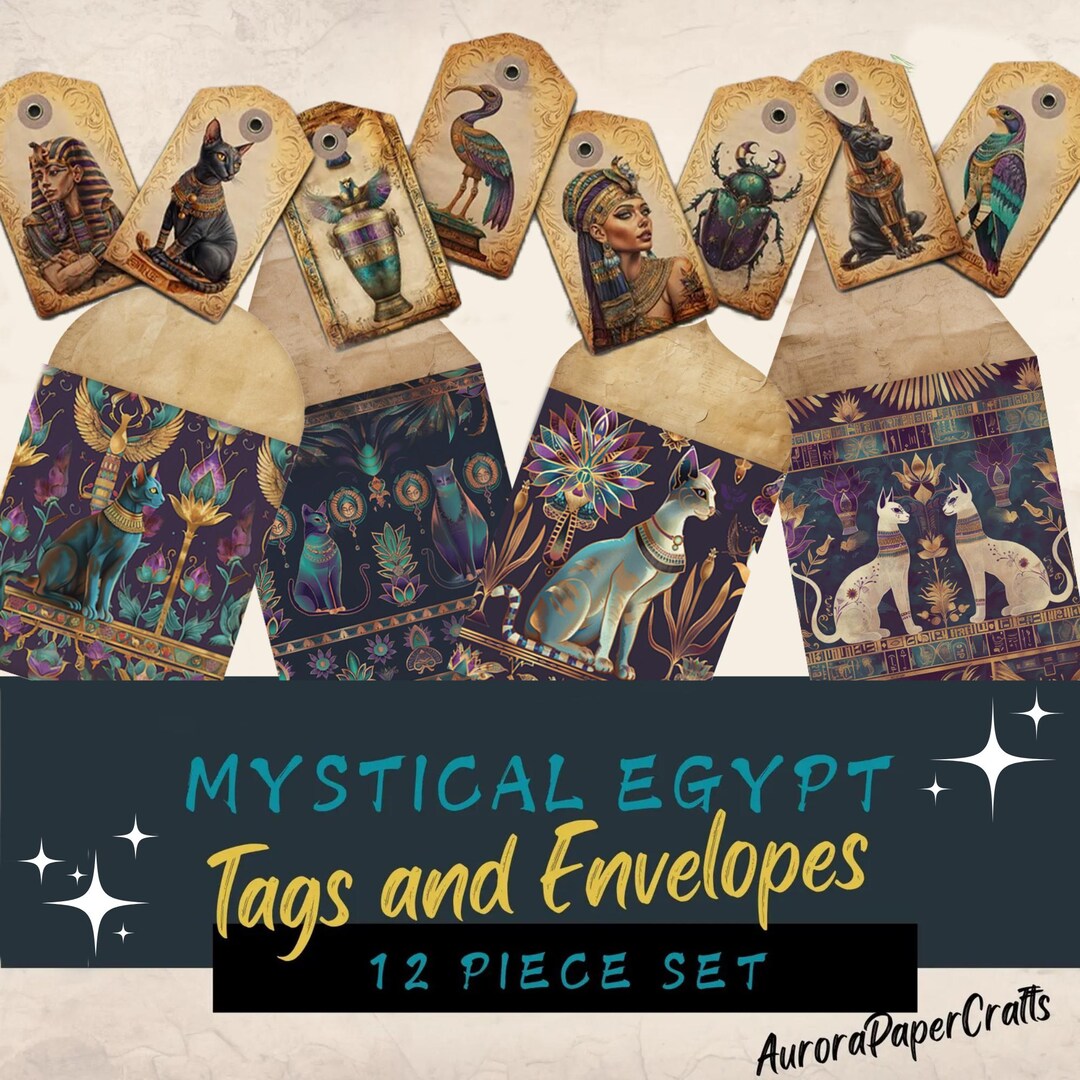 Mystical Egypt Journal Tags and Mini Envelopes, 12 Piece Pack, Teal ...