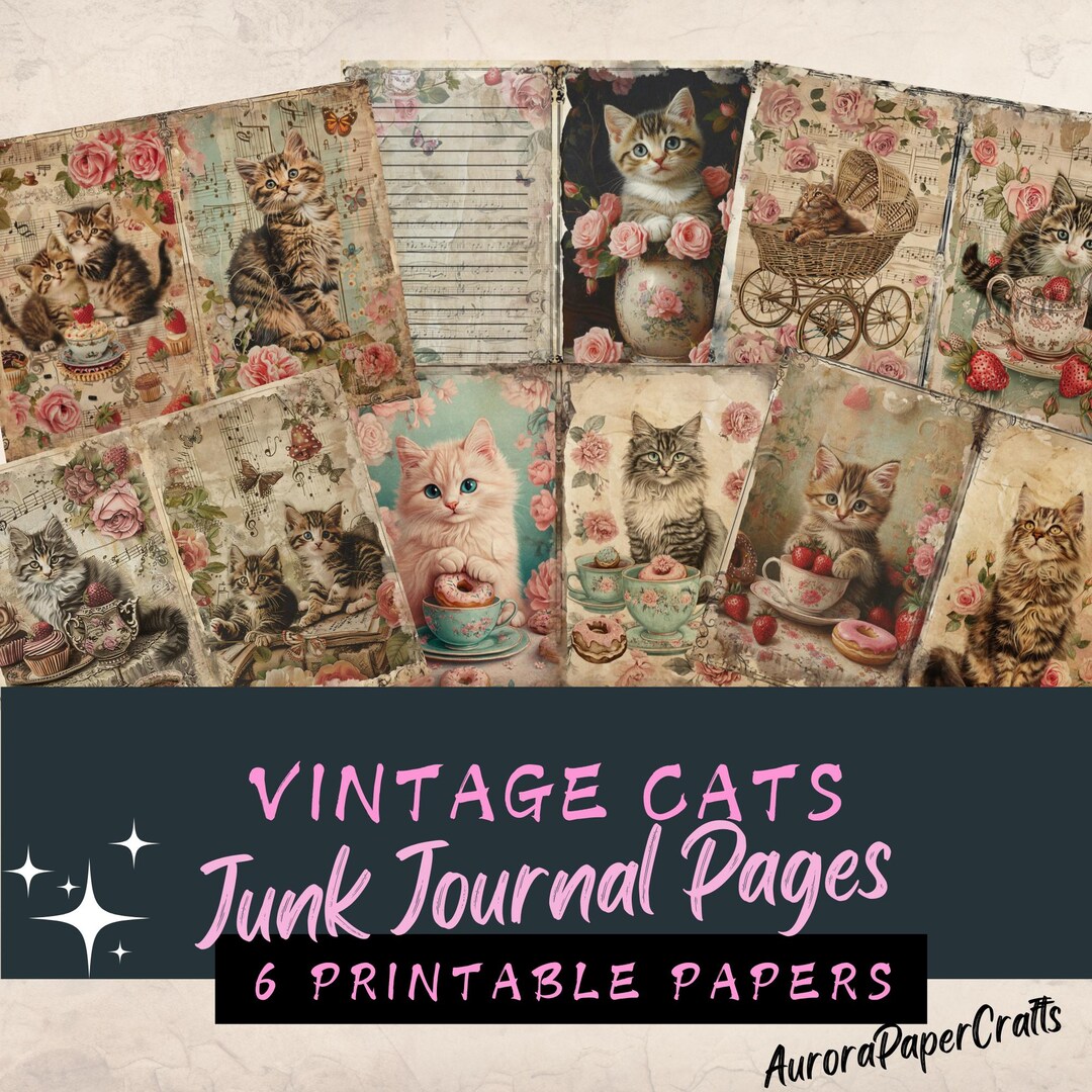 Vintage Cats Junk Journal Pages: Pink & Blue Printable (digital ...