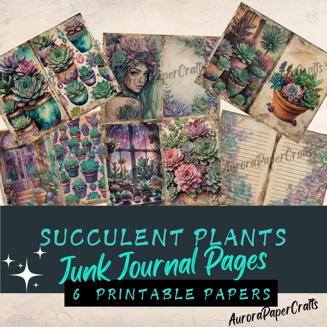Succulent Plants Junk Journal Pages: Pastel Printable Ephemera (digital ...