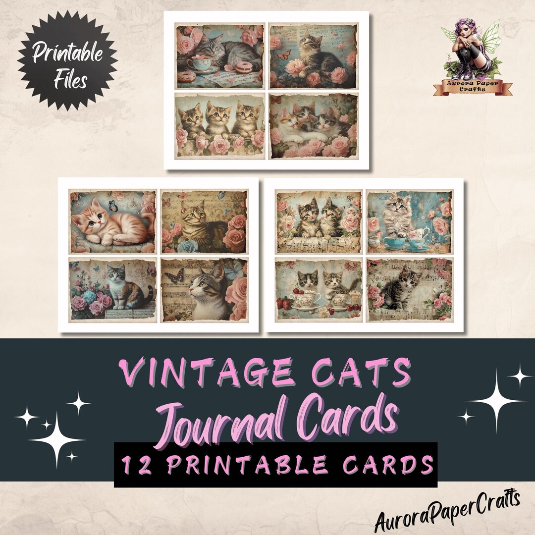 Vintage Cats Junk Journal Printables, 12 Piece Landscape Journal Cards ...