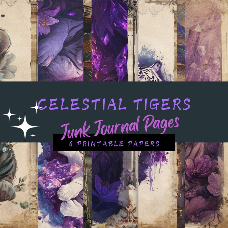 Celestial Tigers Junk Journal Pages: Purple Vintage Style (digital ...