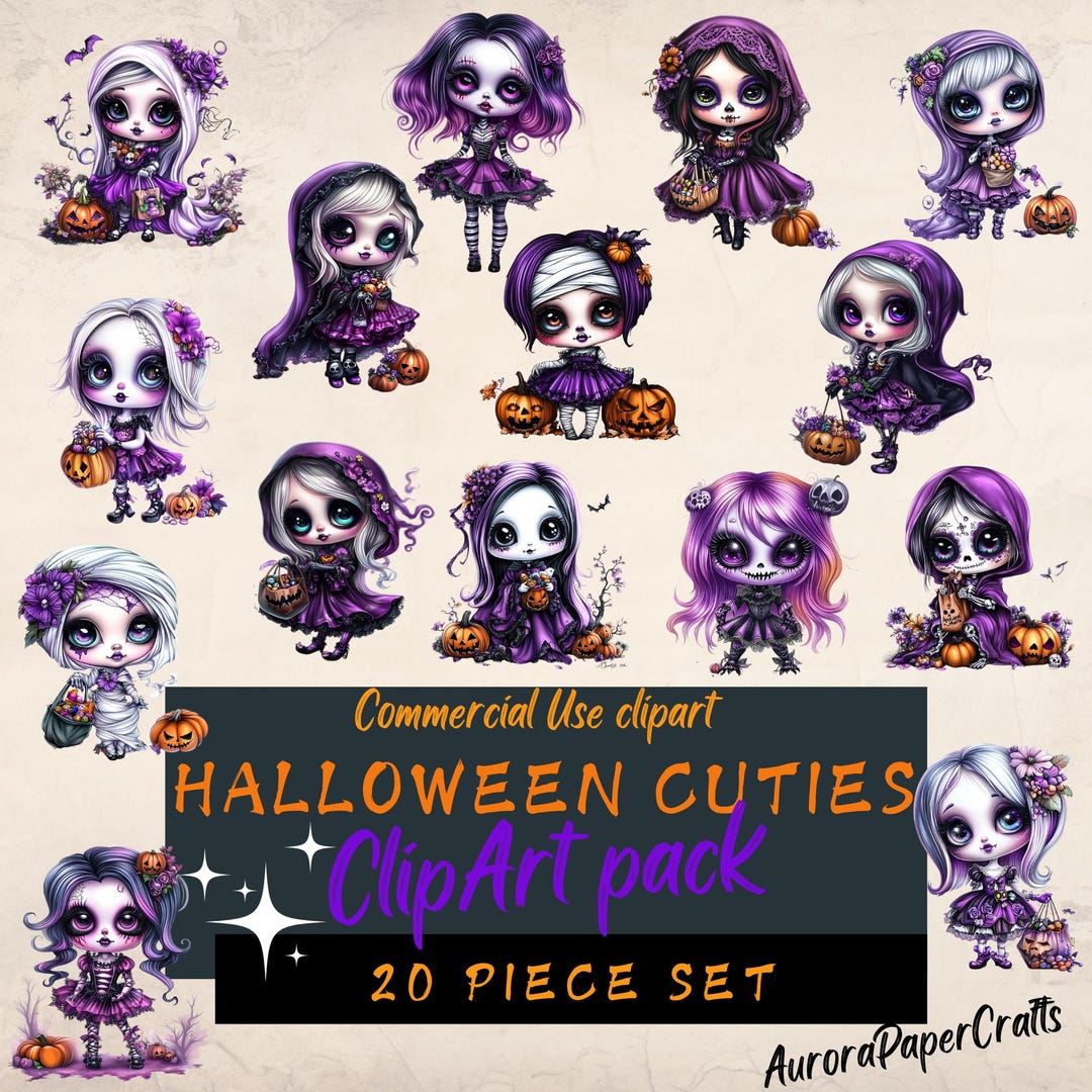Halloween Cuties Clipart Pack, 20 PNG Files, 12" X 9.5", Clipart Bundle ...