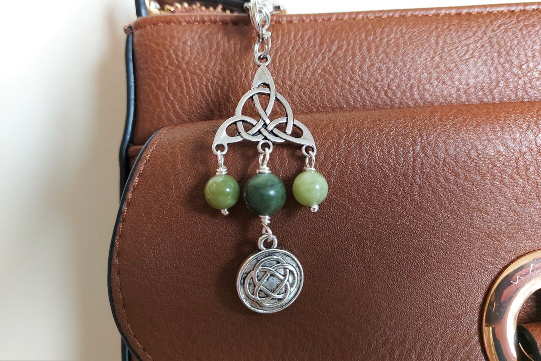 Celtic Knot Bag Charm Keychain, Connemara Marble, Irish Keychain Charm ...