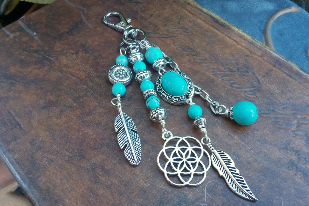 Boho Feather Purse Charm, Hippie Bag Charm, Beaded Handbag Charm ...