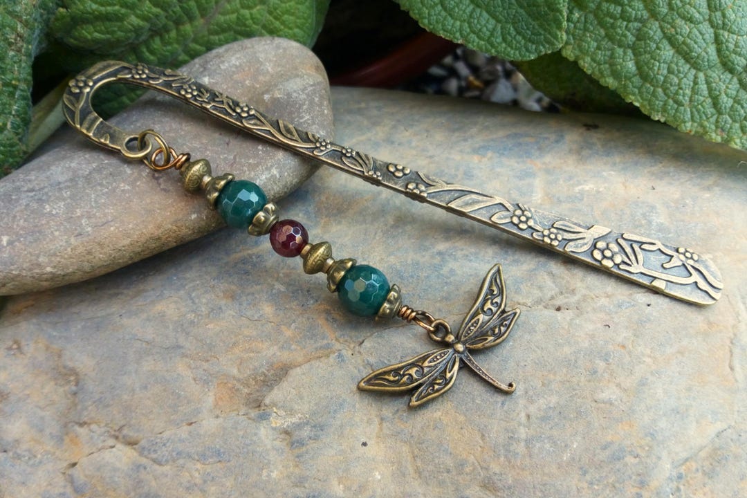 Dragonfly Bookmark, Gemstone Crystal Bookmark, Metal Bookmark, Gift for ...