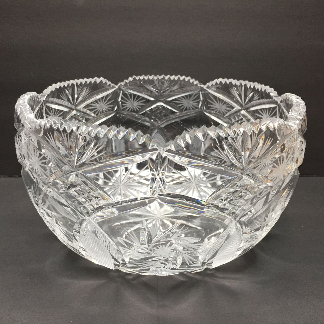 Vintage 1950s Crystal Sawtooth Rim Starburst Glass Serving Bowl Candy ...