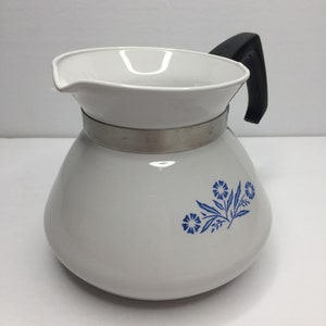 Vintage Corning Ware White Blue Cornflower Coffee Pot P-104 6 Cup 185 ...