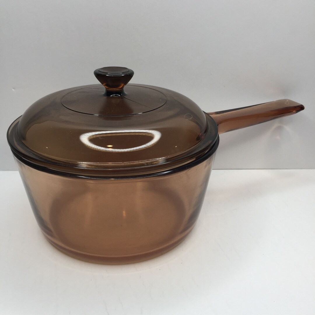 Pyrex Vision Corning Ware 1.5L Amber Glass Saucepan With Lid Kitchen ...