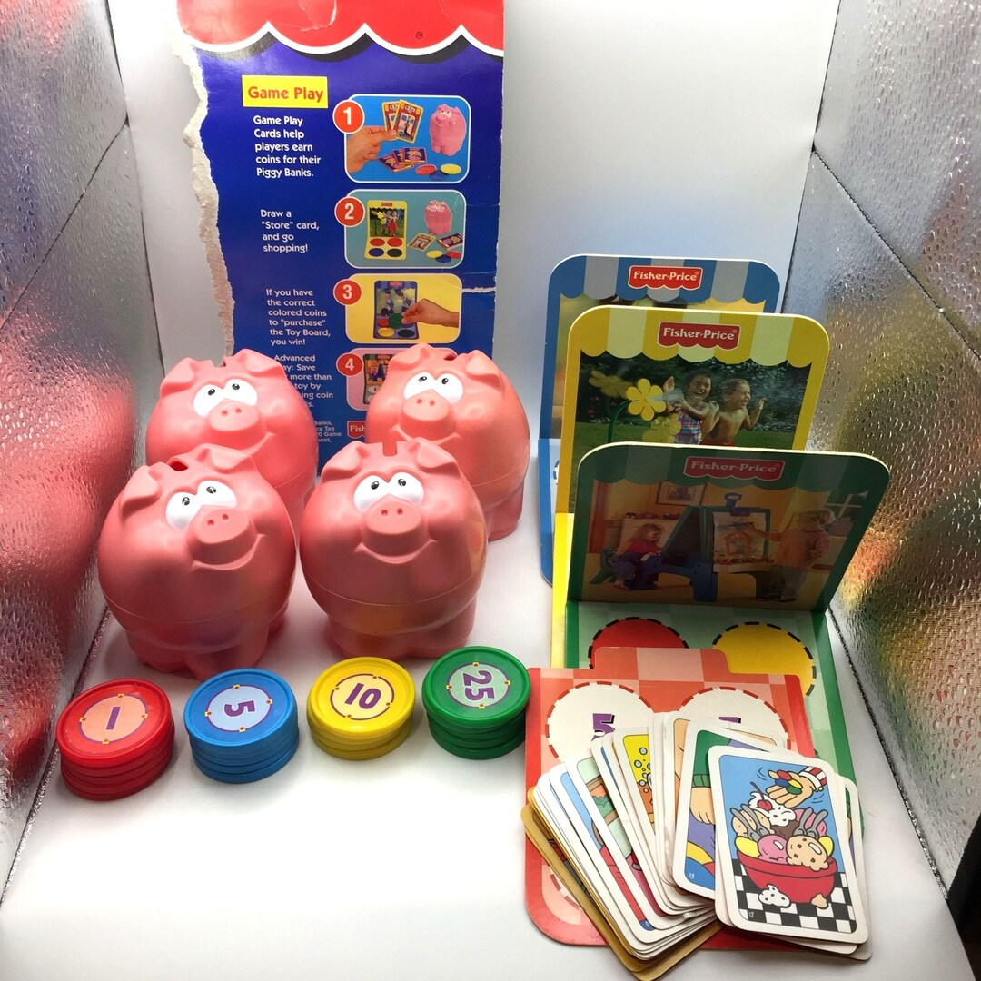 Vintage 1998 Mattel Fisher Price Piggy Banks Coins Counting Shopping ...