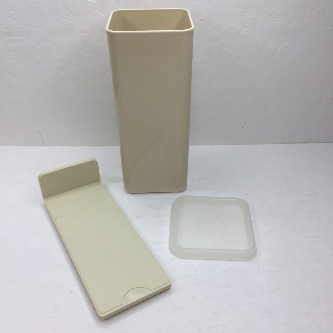 Vintage Tupperware Beige Square Cracker Storage Container Lid Slide Out ...