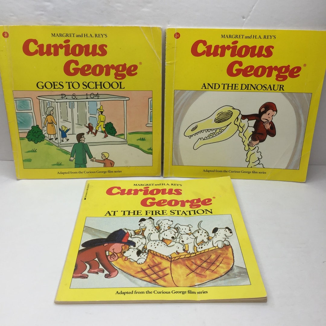 Vintage Lot 3 Books Curious George Goes School Dinosaur Fire Station ...