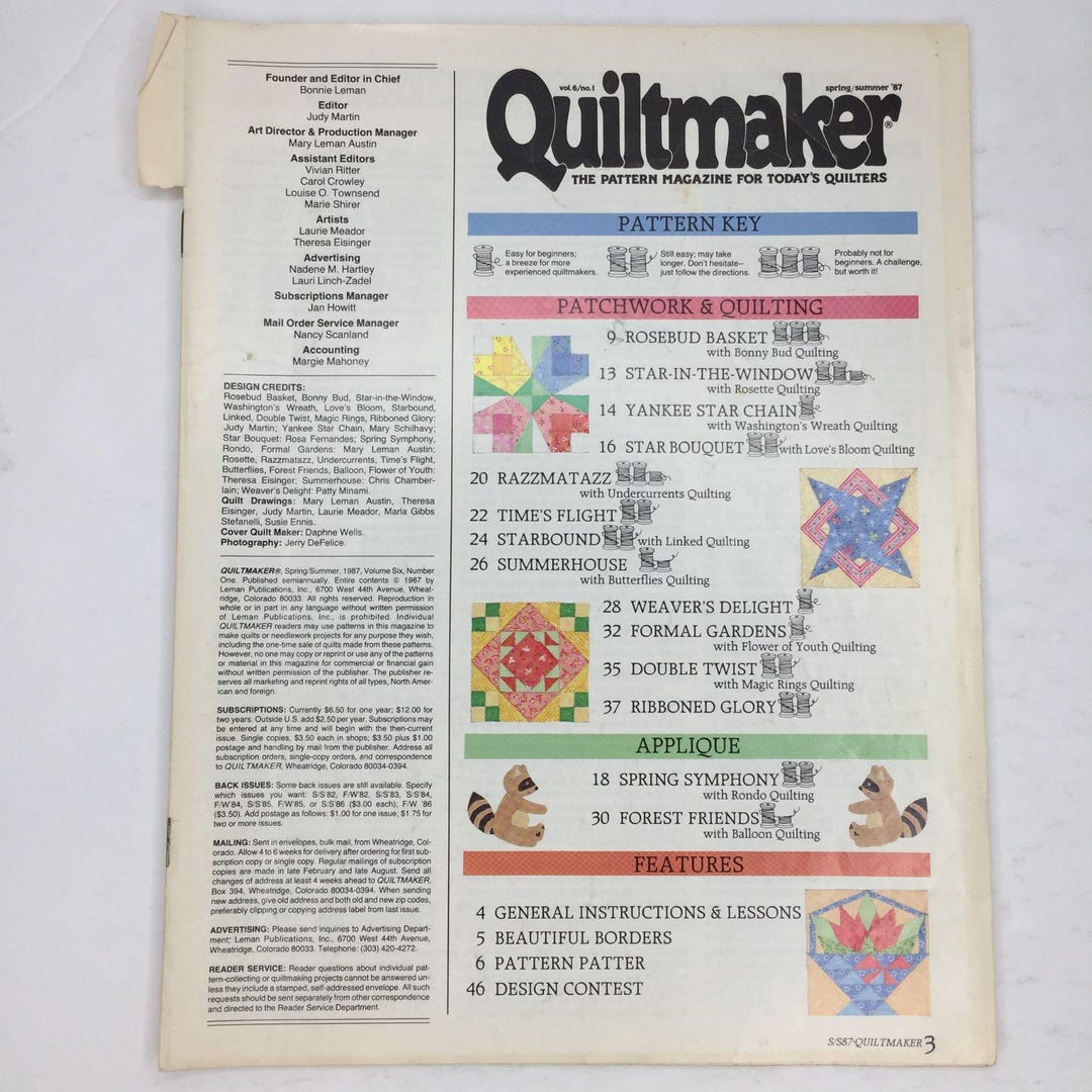 Vintage Quiltmaker Magazine Spring/summer 1987 Issue 37 Quilt Patterns ...
