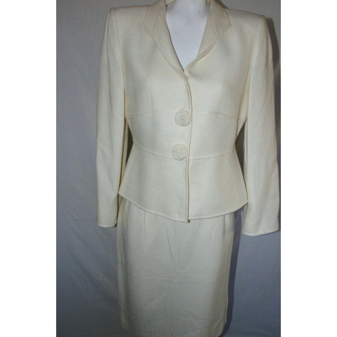 Tahari Womens Arthur Levine Ivory Cream Textured Suit Blazer Skirt Set ...