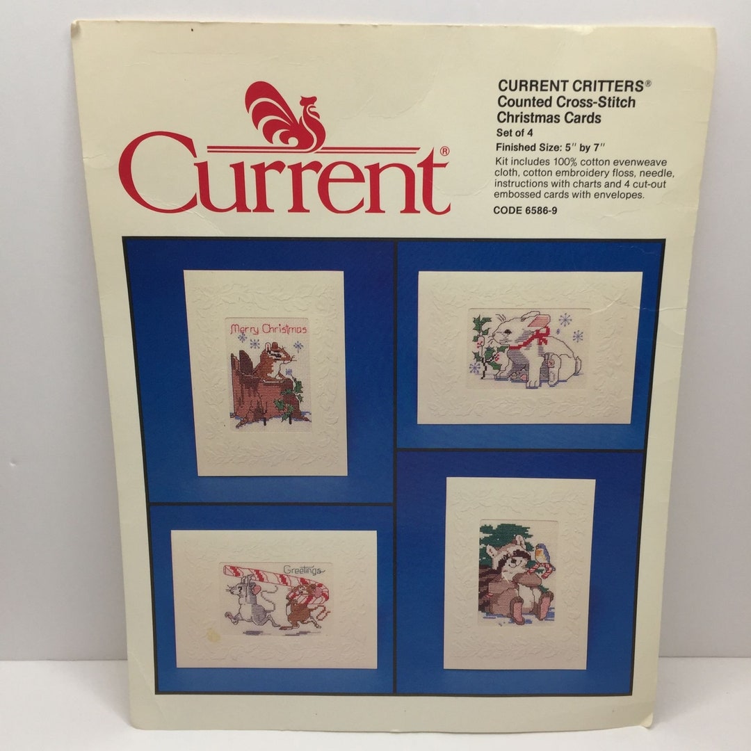 Vtg 90s Current Critters Counted Cross Stitch Christmas Cards Envelopes ...