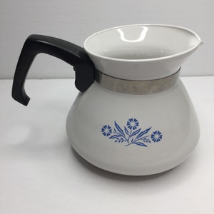 Vintage Corning Ware White Blue Cornflower Coffee Pot P-104 6 Cup 185 ...