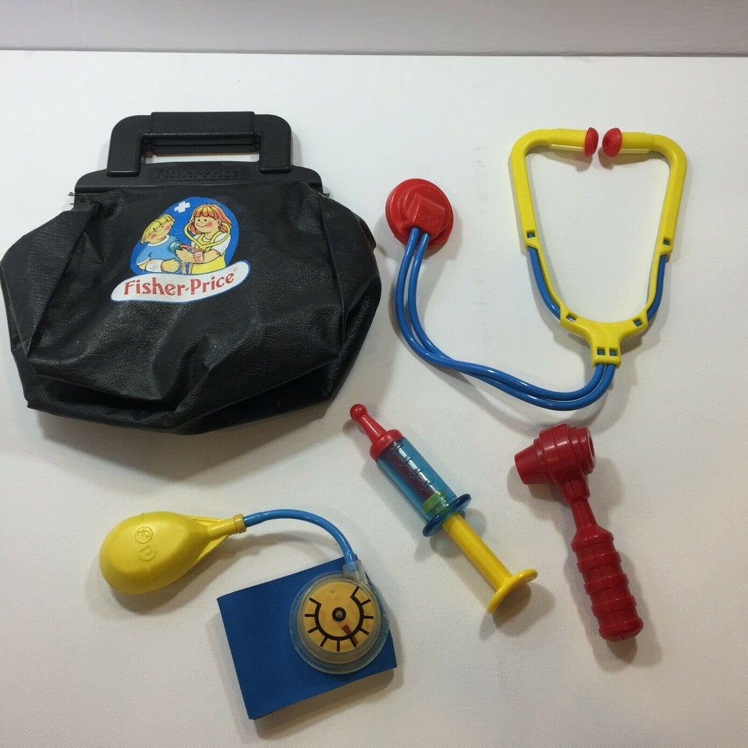 Vintage Fisher Price Doctor Bag Play Set Kit Imagination Dress up Prek ...